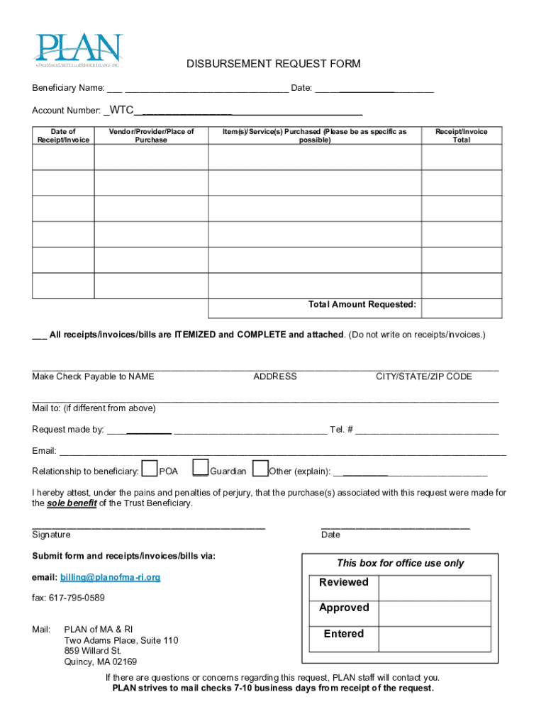 Fillable Online DISBURSEMENT REQUEST FORM Fax Email Print - pdfFiller