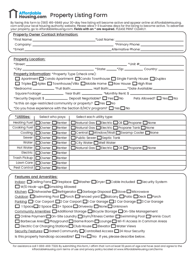 Fillable Online (PDF) Property Listing Form Final-ne LISTING FORM By ...