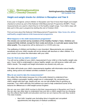 Fillable Online Height and weight checks for children in Reception and ...