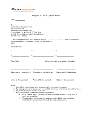 Fillable Online Request for Folio Consolidation - ICICI Direct Fax ...