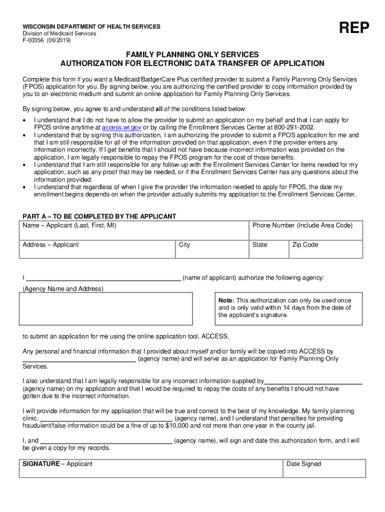 Fillable Online dhs wisconsin Family Planning Only Services ...