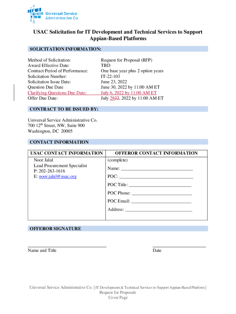 Fillable Online USAC Request for Proposal: IT Development and Technical ... Fax Email Print ...