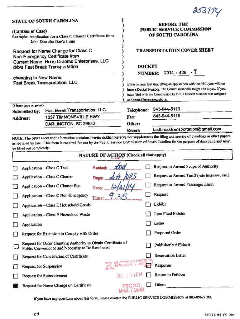 Fillable Online dms psc sc Request for Name Change for Class C /QS ...