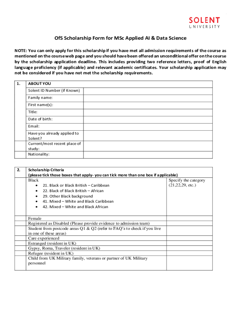 Fillable Online OfS Scholarship Form for MSc Applied AI & Data Science ...