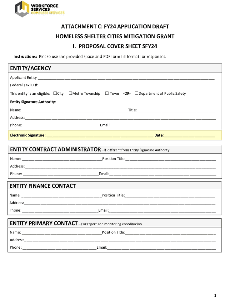 Fillable Online fy24 application draft homeless shelter cities ...