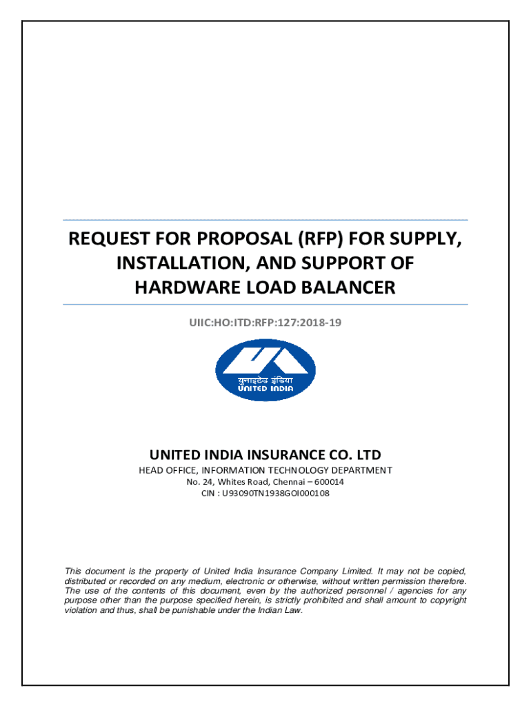 Fillable Online uiic co REQUEST FOR PROPOSAL (RFP) FOR SUPPLY ...