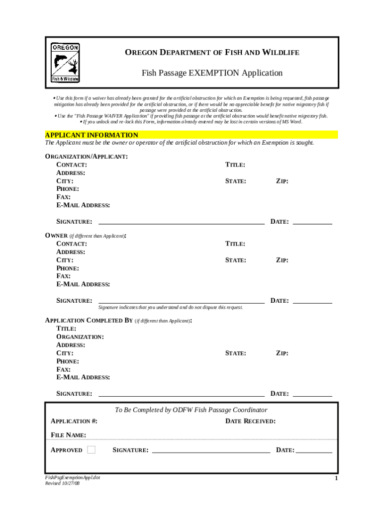 Fish Passage EXEMPTION Application Daniel Ohrn - ODFW - ftp odot state ...