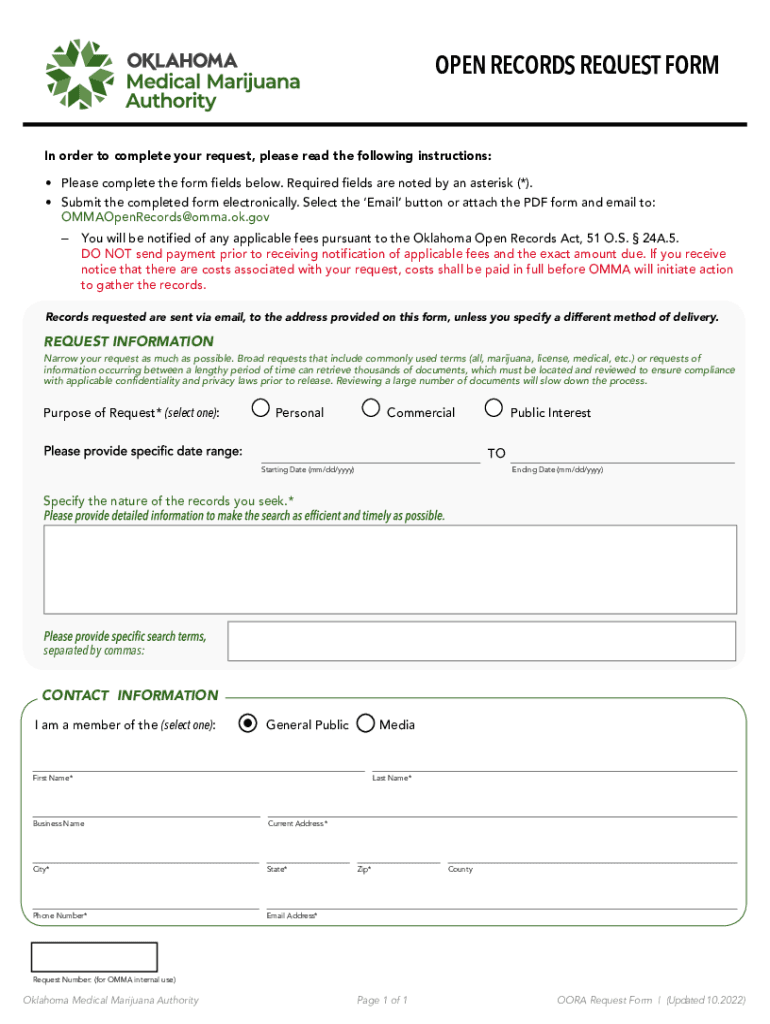 Fillable Online Oklahoma Open Record Act (OORA) Request Form Fax Email ...