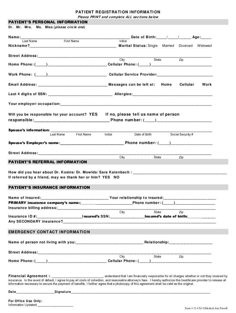 Fillable Online PATIENT REGISTRATION INFORMATION ... - Aaron Kosins, MD Fax Email Print - pdfFiller
