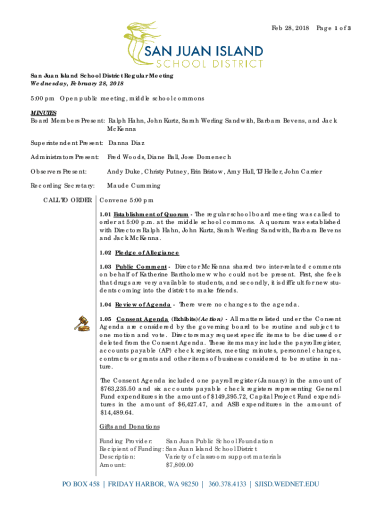 Fillable Online Board Members Present: Ralph Hahn, John Kurtz, Sarah ...