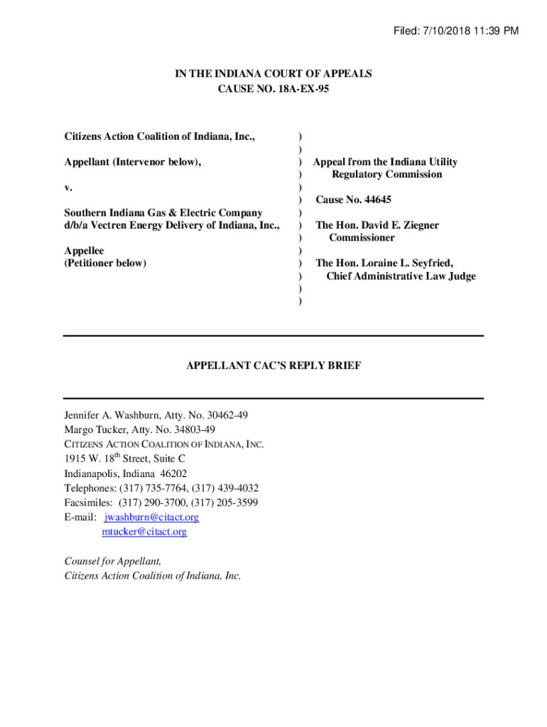 Fillable Online IN THE INDIANA COURT OF APPEALS CAUSE NO. 18A-EX ...