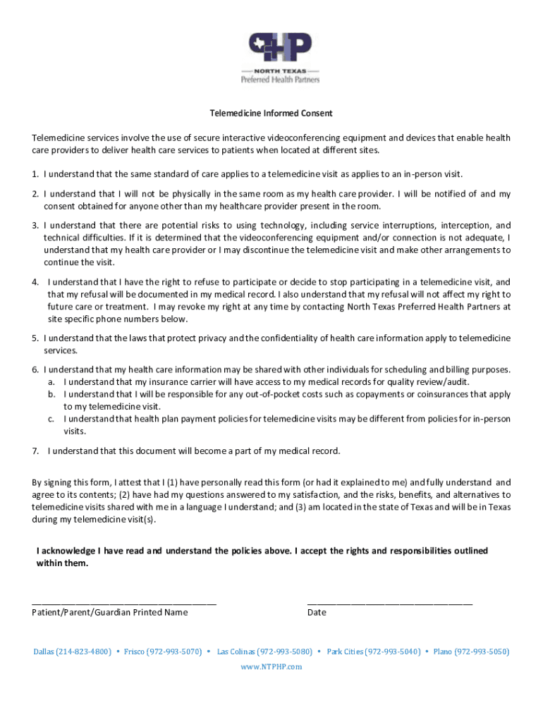 Fillable Online INFORMED CONSENT FOR TELEMEDICINE SERVICES Fax Email ...