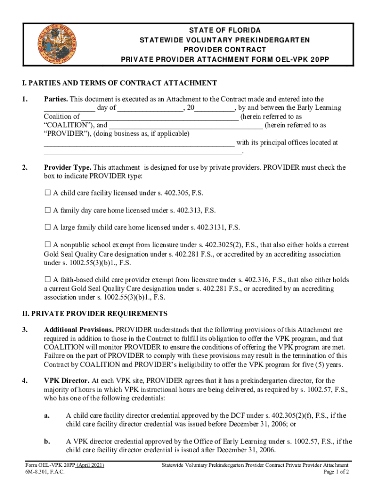 Fillable Online Form OEL-VPK 20PPPrivate Provider Fax Email Print ...