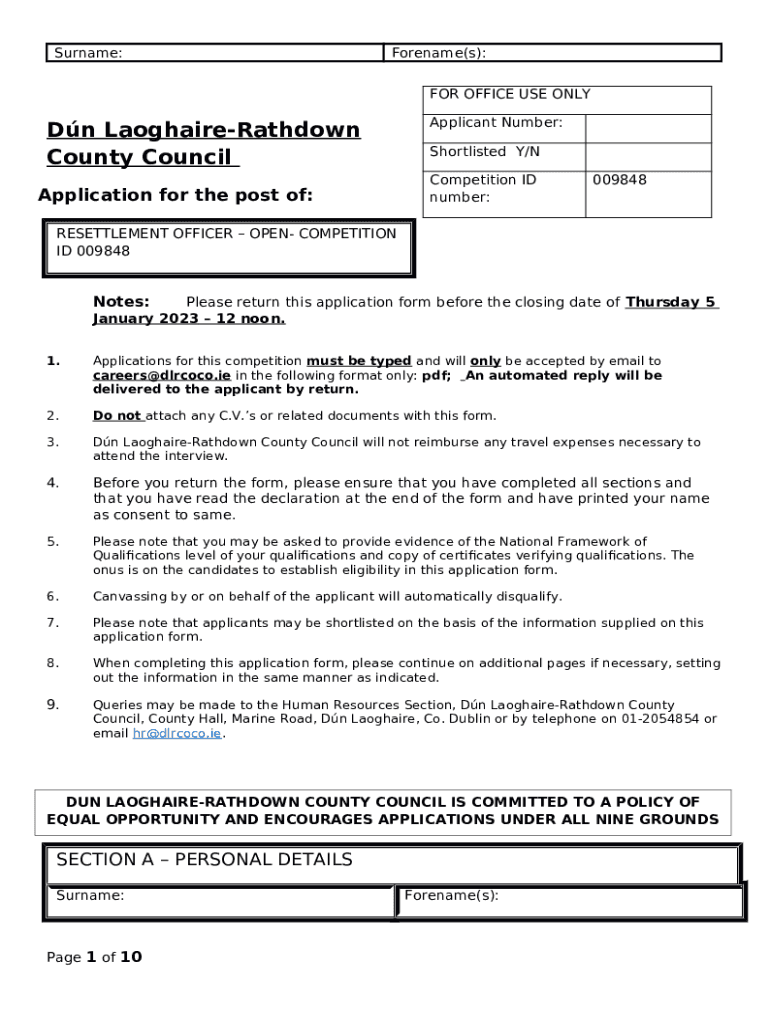 Resettlement Officer 009848 Application ... Doc Template | pdfFiller