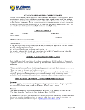 Fillable Online application for visitors parking permits Fax Email ...