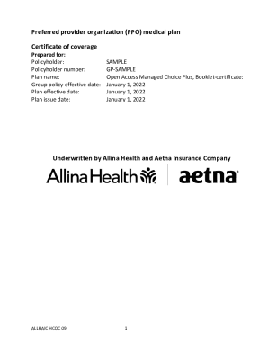 Fillable Online Allina Health Open Access Managed Choice Plus ...