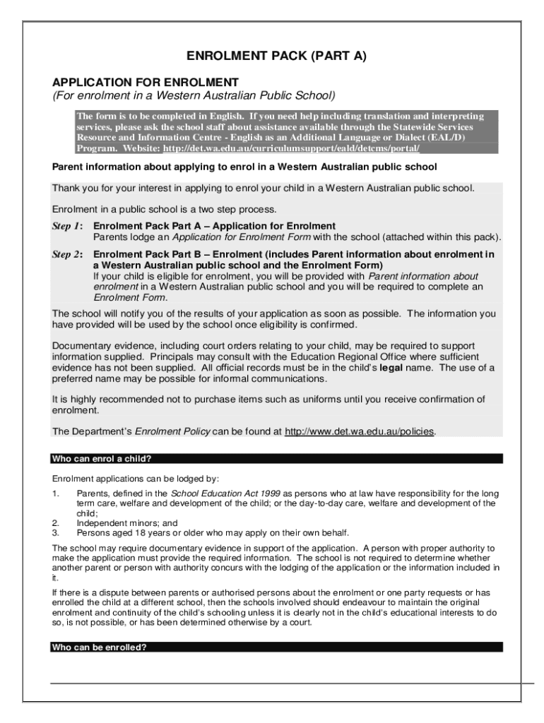 Fillable Online Part AApplication for Enrolment Fax Email Print - pdfFiller