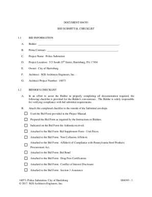 Fillable Online Section 004393 - BID SUBMITTAL CHECKLIST. BID SUBMITTAL ...