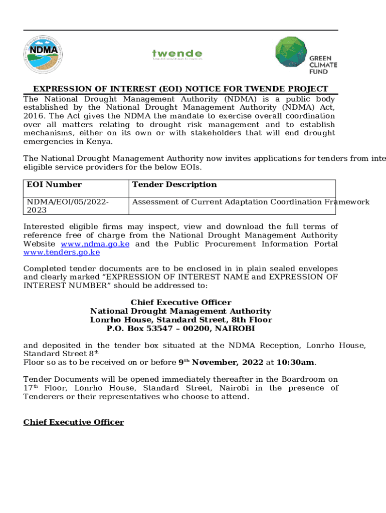 expression of interest (eoi) notice for twende project Doc Template | pdfFiller