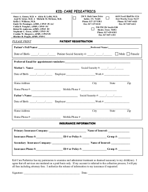 Fillable Online Kid Care Pediatrics - 3 Locations In Texas To Help Your ...