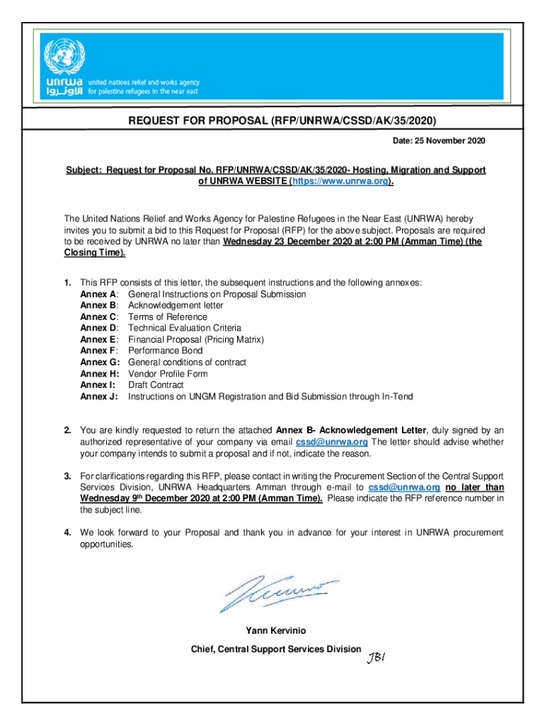 Fillable Online REQUEST FOR PROPOSAL (RFP/UNRWA/CSSD/AK/35/2020) Fax ...