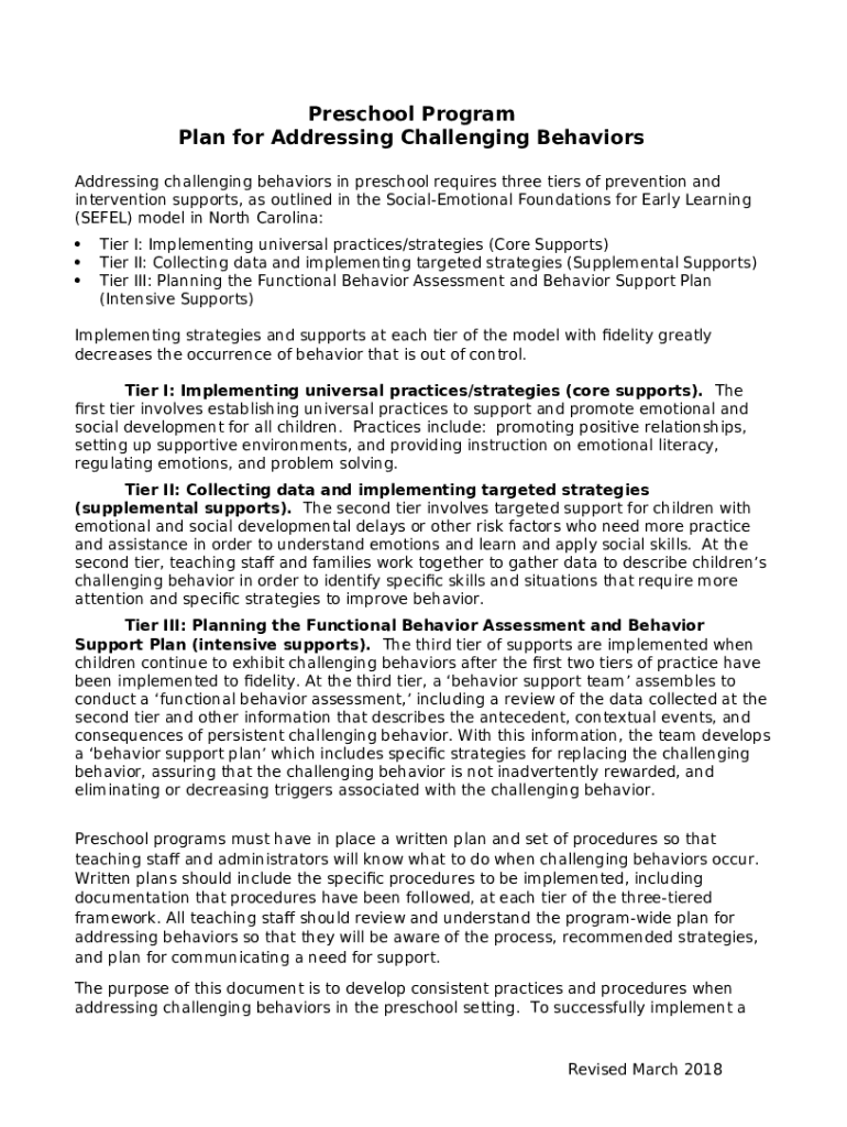 Preschool Program Plan for Addressing Challenging Behaviors - nceln fpg ...