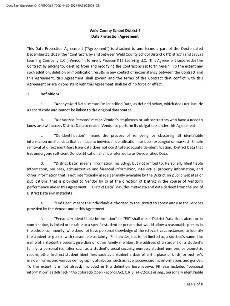 Fillable Online This Data Protection Agreement (Agreement) is attached ...