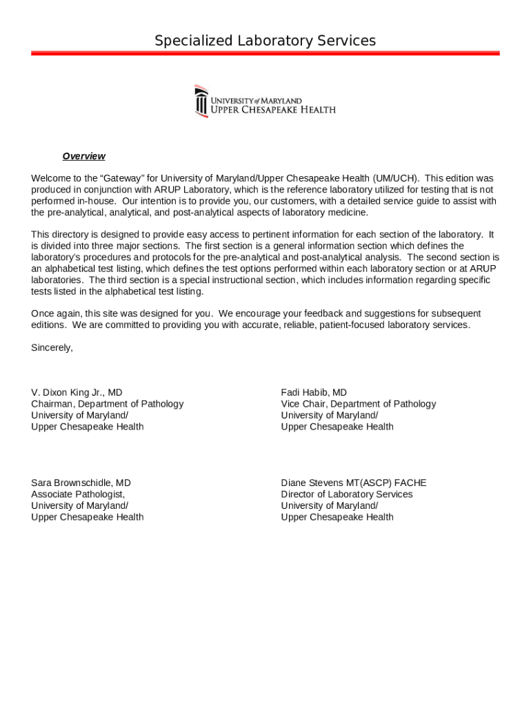 Specialized Laboratory Services - Test Menu Doc Template | pdfFiller