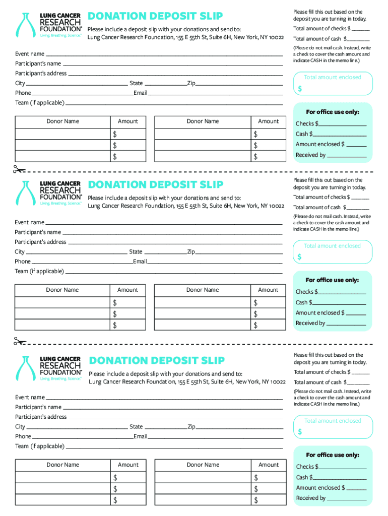 Fillable Online donation deposit slip - Lung Cancer Research Foundation Fax Email Print - pdfFiller