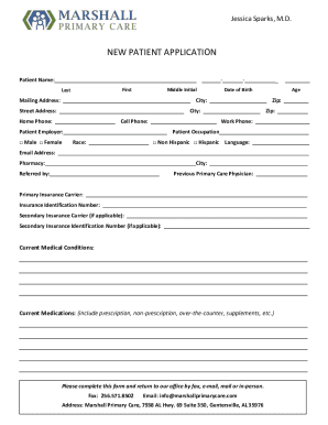 Fillable Online NEW PATIENT APPLICATION Fax Email Print - pdfFiller