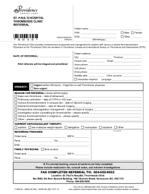 Fillable Online VGH Thrombosis Clinic Acute VTE Referral Form (VGH) Fax ...