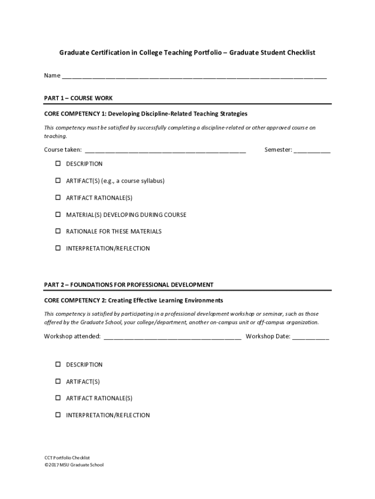 Fillable Online grad msu Certificate in College Teaching Portfolio Fax Email Print - pdfFiller