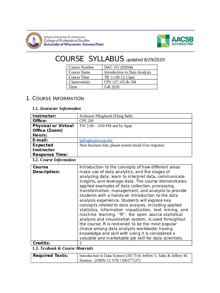Statistical Sciences 1023A Course Outline 1. Course Ination Doc Template | pdfFiller