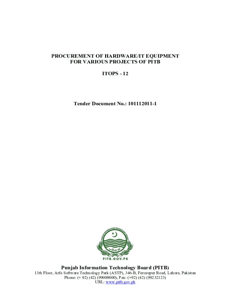 Fillable Online pitb gov Tender Doc - ITOPS 12 - Hardware for Various ...