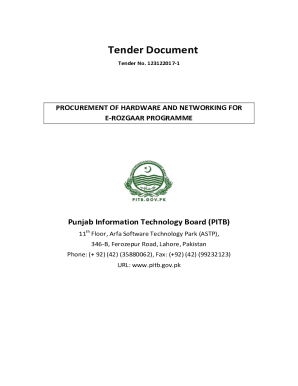 Fillable Online Tender Document PROCUREMENT OF HARDWARE ... - PITB Fax ...