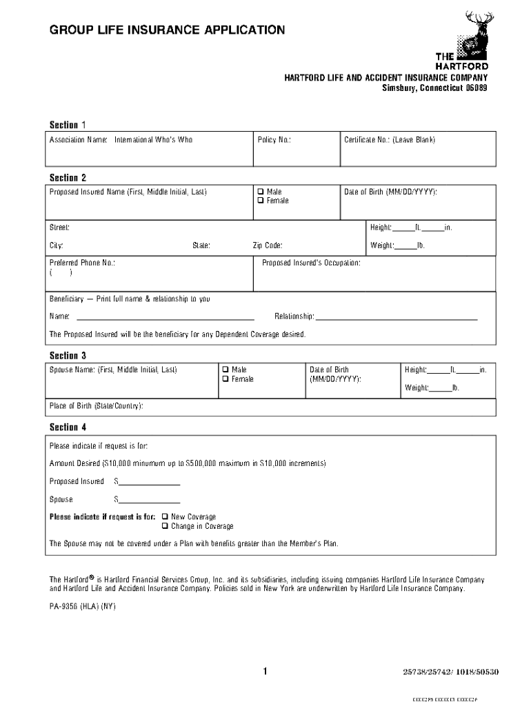 Fillable Online GROUP LIFE INSURANCE APPLICATION - Marsh Fax Email ...