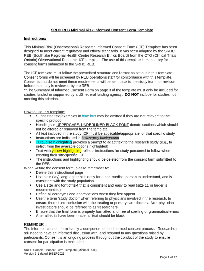 Opens in a new tab Minimal Risk Consent Template Doc Template | pdfFiller
