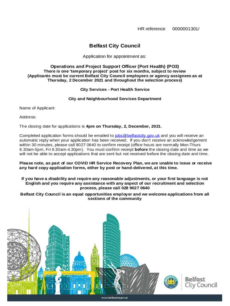 Systems and Project Support Officer - Belfast City Council Doc Template | pdfFiller