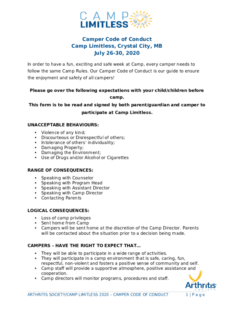 Camper Code of Conduct Camp Limitless, Crystal City, MB ... Doc ...