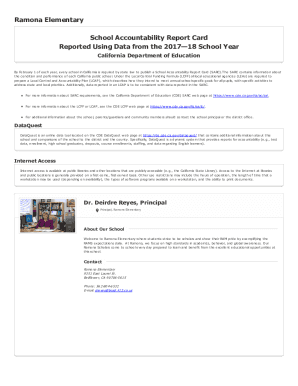 Fillable Online Ramona Elementary - School Accountability Report Card ...