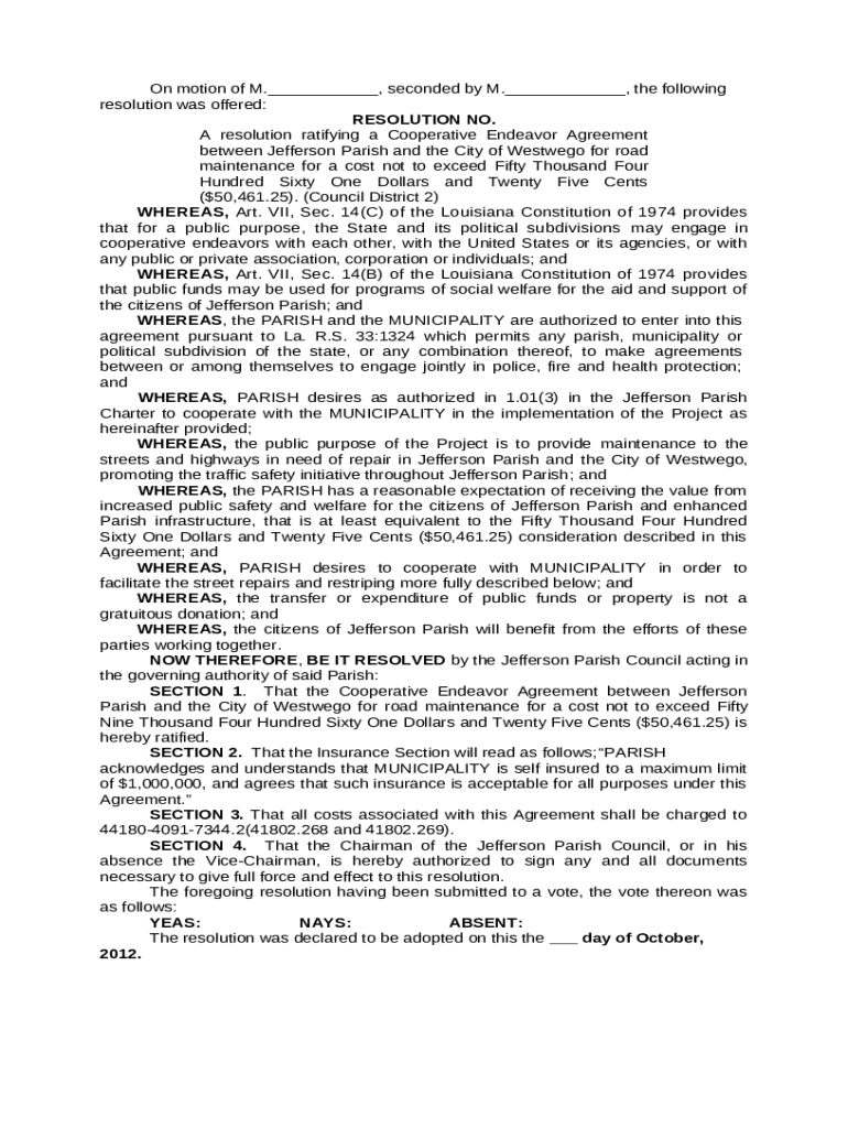 On motion of , seconded by ,the following resolution was offered: Doc ...