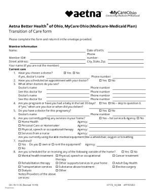 Fillable Online AETNA BETTER HEALTH OF OHIO Transition of Care form Fax ...