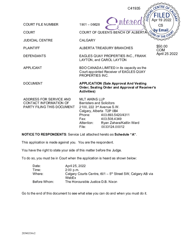 Fillable Online Approval and Vesting Order - Ontario Courts Fax Email Print - pdfFiller