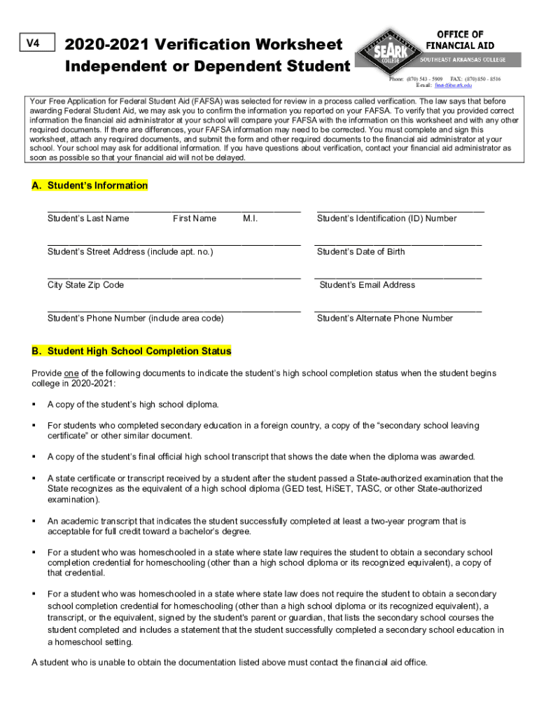 Fillable Online Custom Verification V4 Worksheet 2020 2021 Fax Email Print Pdffiller