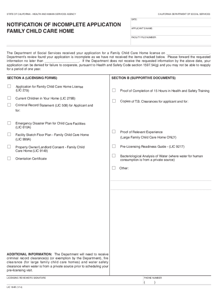 Fillable Online LIC 281A - California Department of Social Services Fax ...