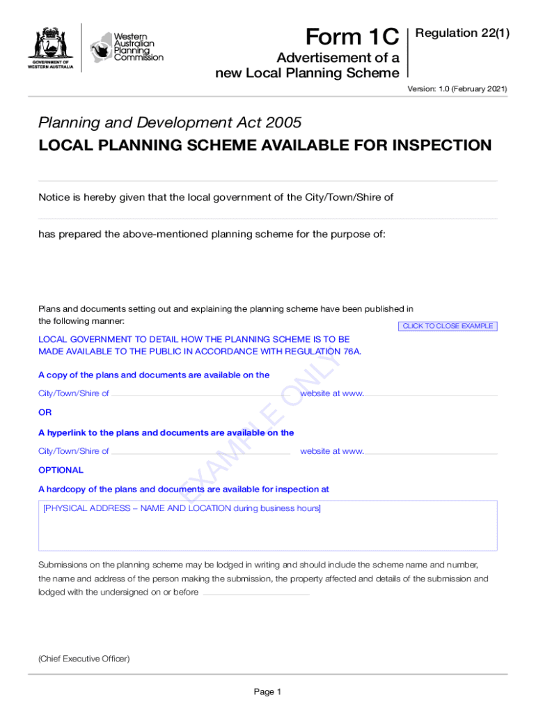 Fillable Online Form 1C Advertisement of a new local planning scheme ...