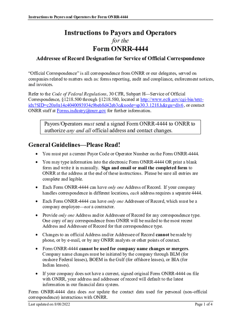 Fillable Online Instructions to Payors and Operators Form ONRR-4444 Fax ...