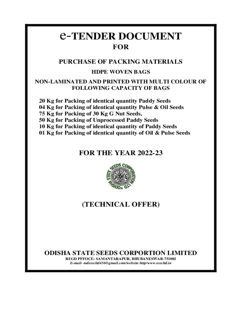 Fillable Online e-TENDER DOCUMENT - Odisha State Seeds Corporation Fax Email Print - pdfFiller