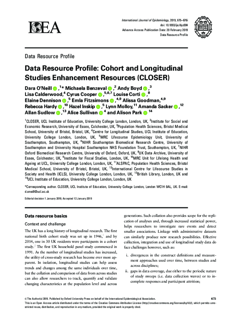 Fillable Online Data Resource Profile: Cohort and Longitudinal Studies ...