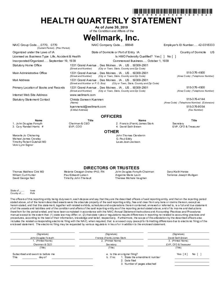 Fillable Online Wellmark, Inc. - Iowa Insurance Division Fax Email ...
